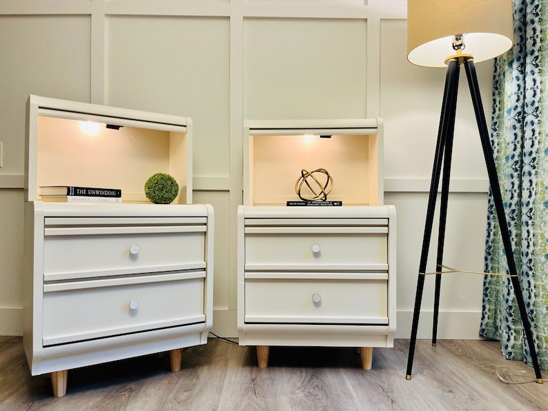SOLD Set of 2 Nightstands Modern Cream Bedside Tables - Etsy