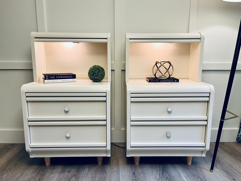 SOLD Set of 2 Nightstands Modern Cream Bedside Tables - Etsy