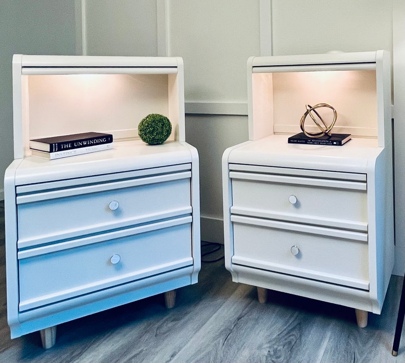 SOLD Set of 2 Nightstands Modern Cream Bedside Tables - Etsy