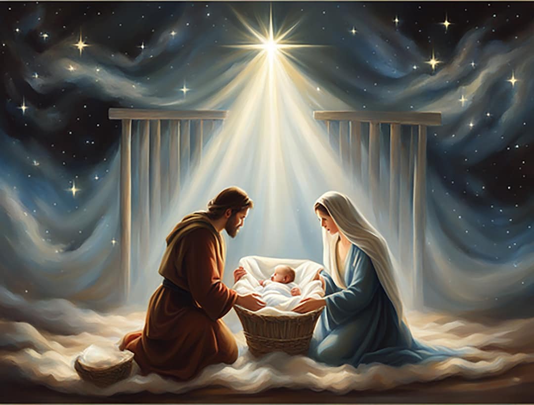 Joseph & Mary Birth of Jesus Christ, Christian Spiritual Poster Holy ...
