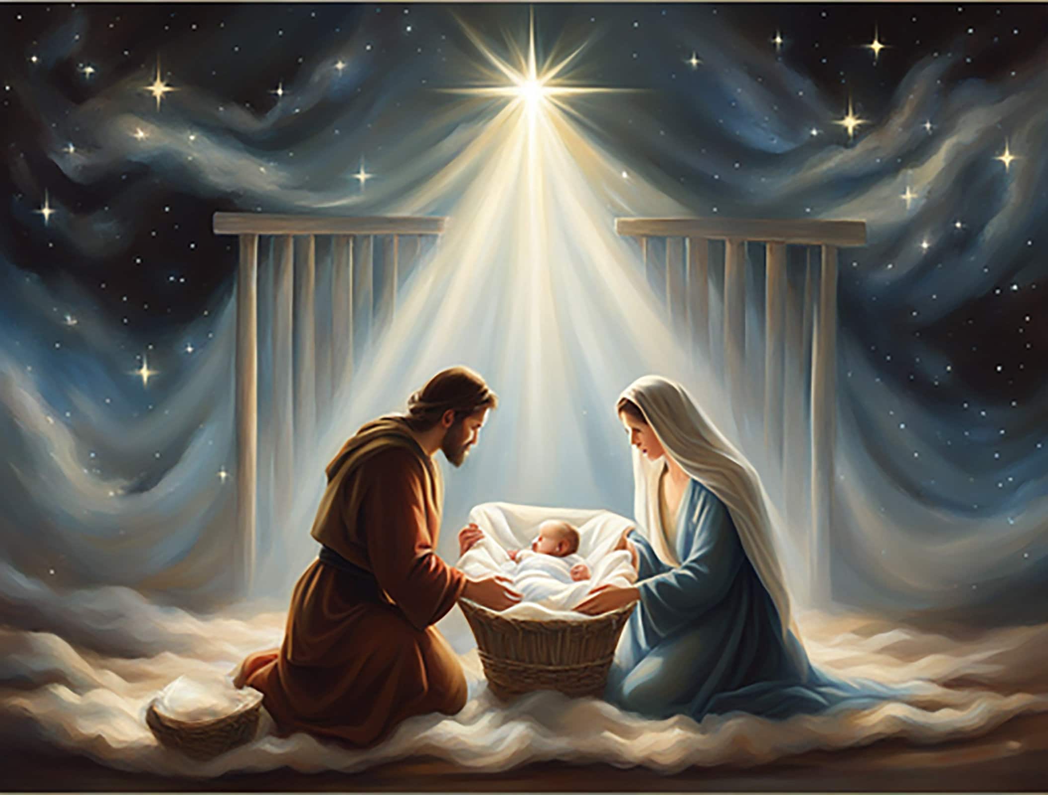 Joseph & Mary Birth of Jesus Christ, Christian Spiritual Poster Holy ...
