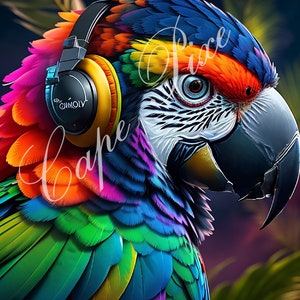 Funny Multicoloured Tropical Parrot With Headset,home Wall Decor ...