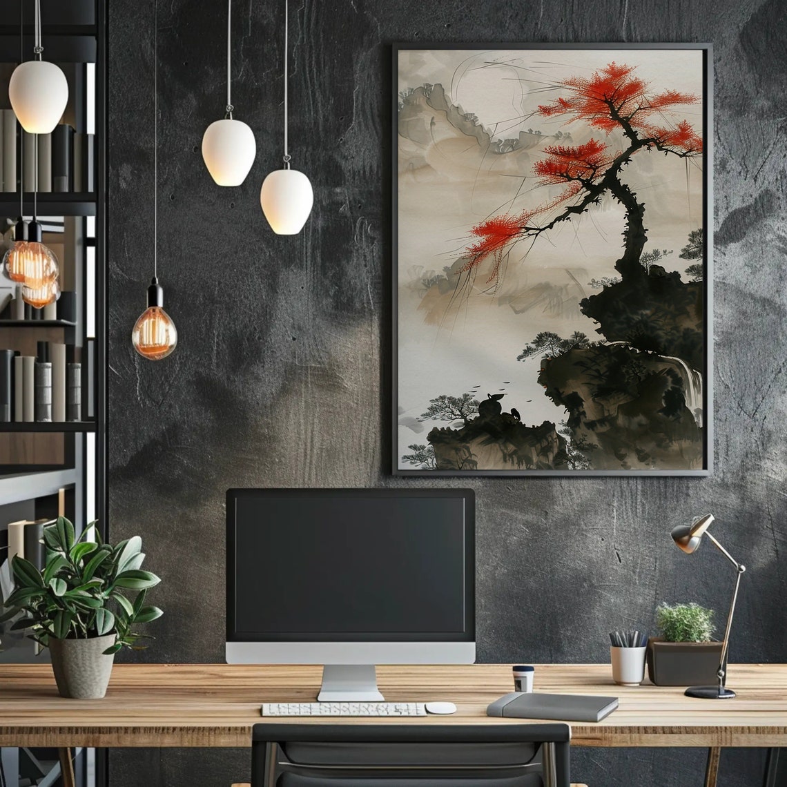 Vintage Chinese Ink Art, Asian Ink, Asian Forrest Paint, Muted Ink Art ...