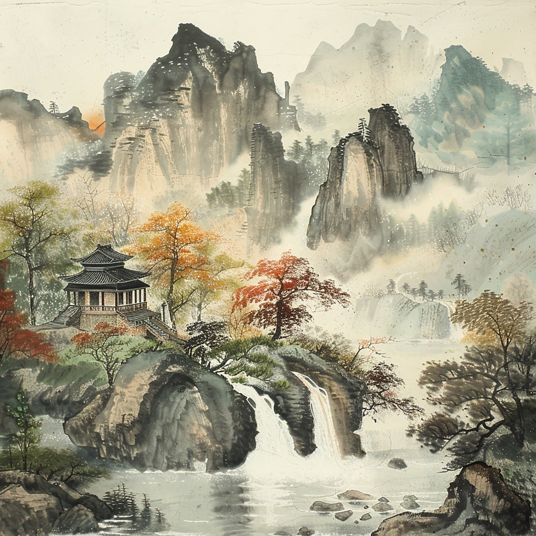 Vintage Chinese Ink Art, Asian Ink, Asian Forrest Paint, Muted Ink Art ...