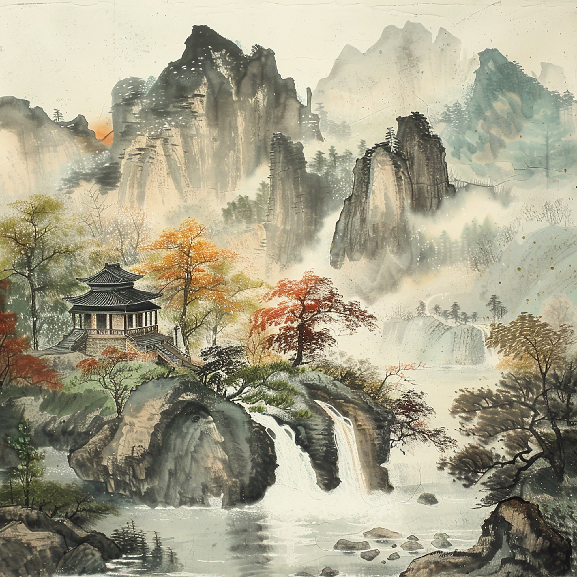 Vintage Chinese Ink Art, Asian Ink, Asian Forrest Paint, Muted Ink Art ...