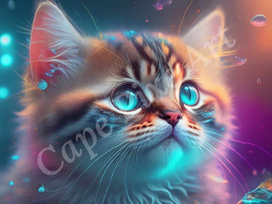 Super Cute Kitten Watching Raindrops Vintage Cat Oil Paint - Etsy
