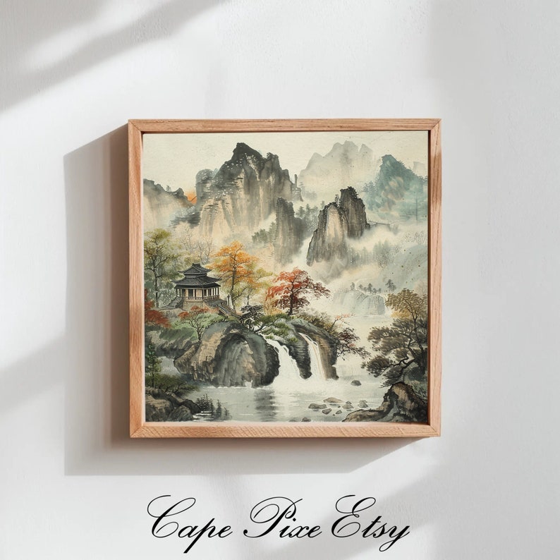 Vintage Chinese Ink Art, Asian Ink, Asian Forrest Paint, Muted Ink Art ...