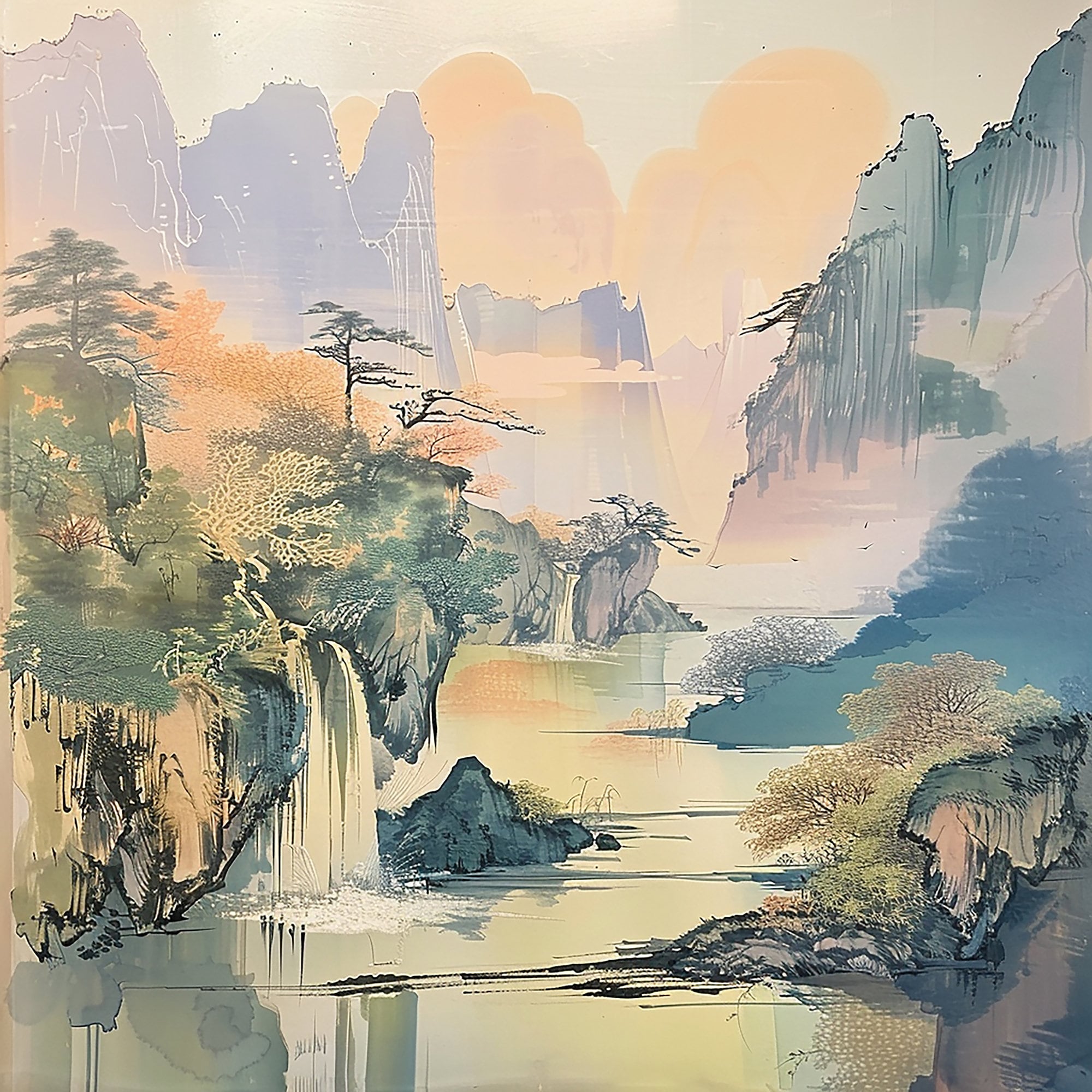 Vintage Chinese Ink Art, Asian Ink, Asian Forrest Paint, Muted Ink Art ...