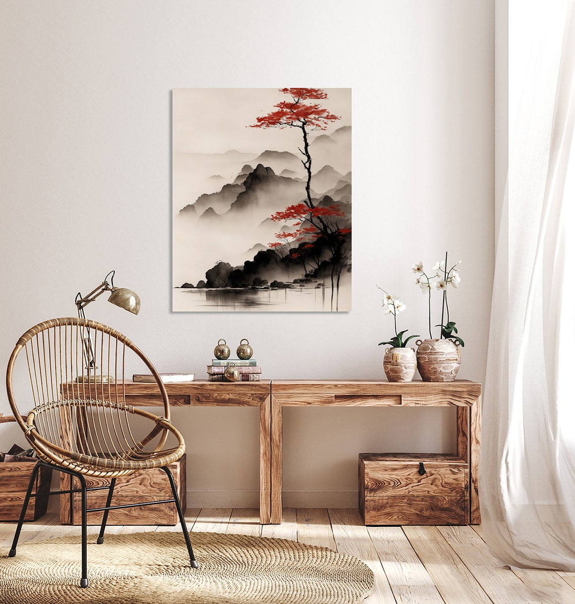 Vintage Chinese Ink Art, Asian Ink, Muted Ink Art, Asian Landscape Art ...