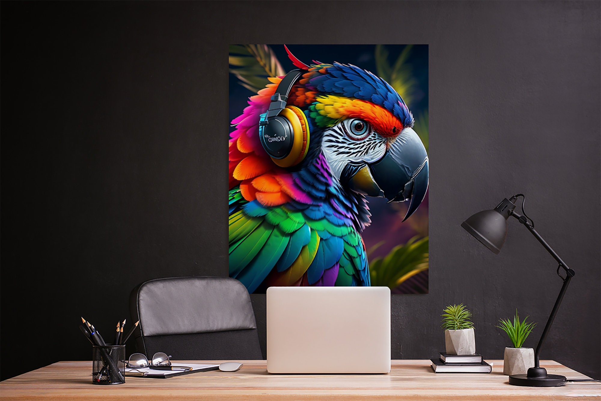 Funny Multicoloured Tropical Parrot With Headset,home Wall Decor ...