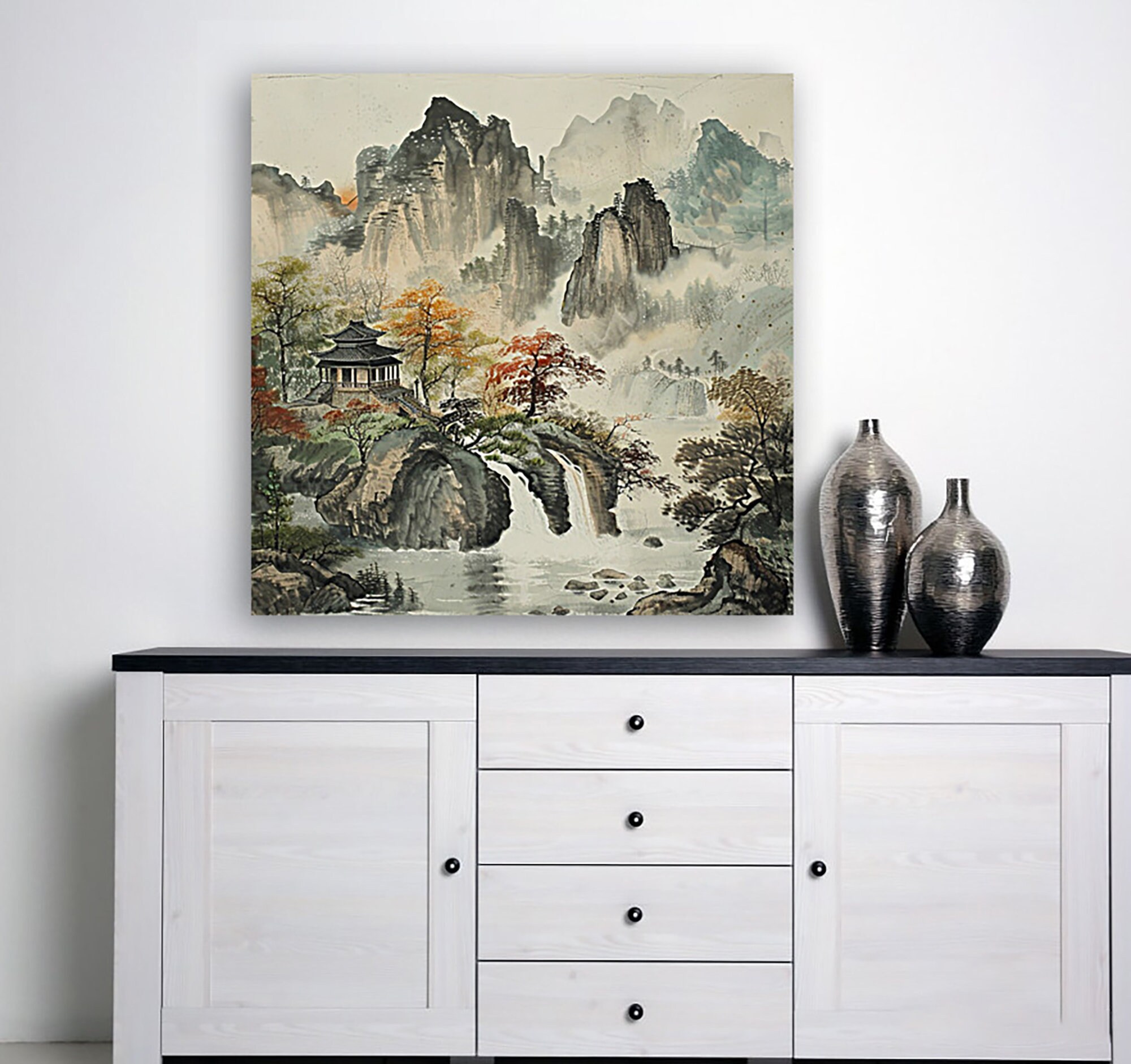 Vintage Chinese Ink Art, Asian Ink, Asian Forrest Paint, Muted Ink Art ...