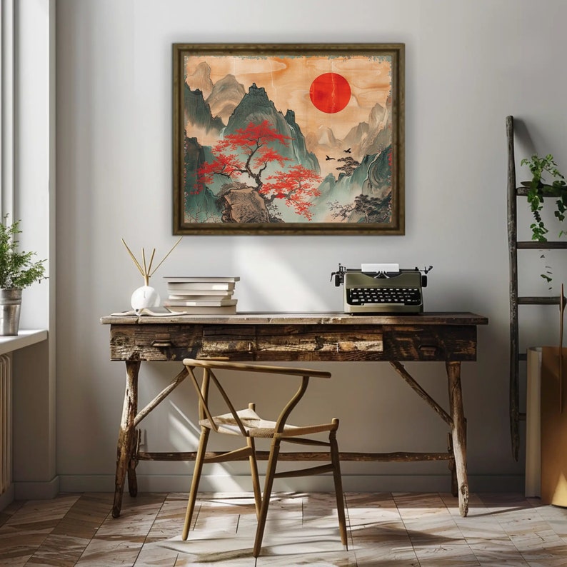 Vintage Asian Ink Art, Asian Ink, Asian Forrest Paint, Muted Ink Art ...