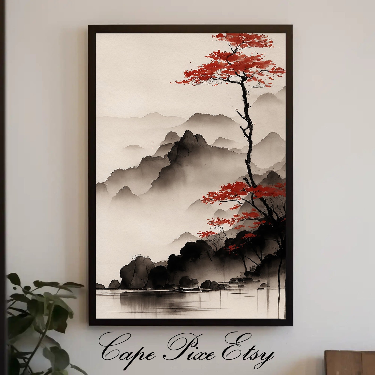 Vintage Chinese Ink Art, Asian Ink, Muted Ink Art, Asian Landscape Art ...