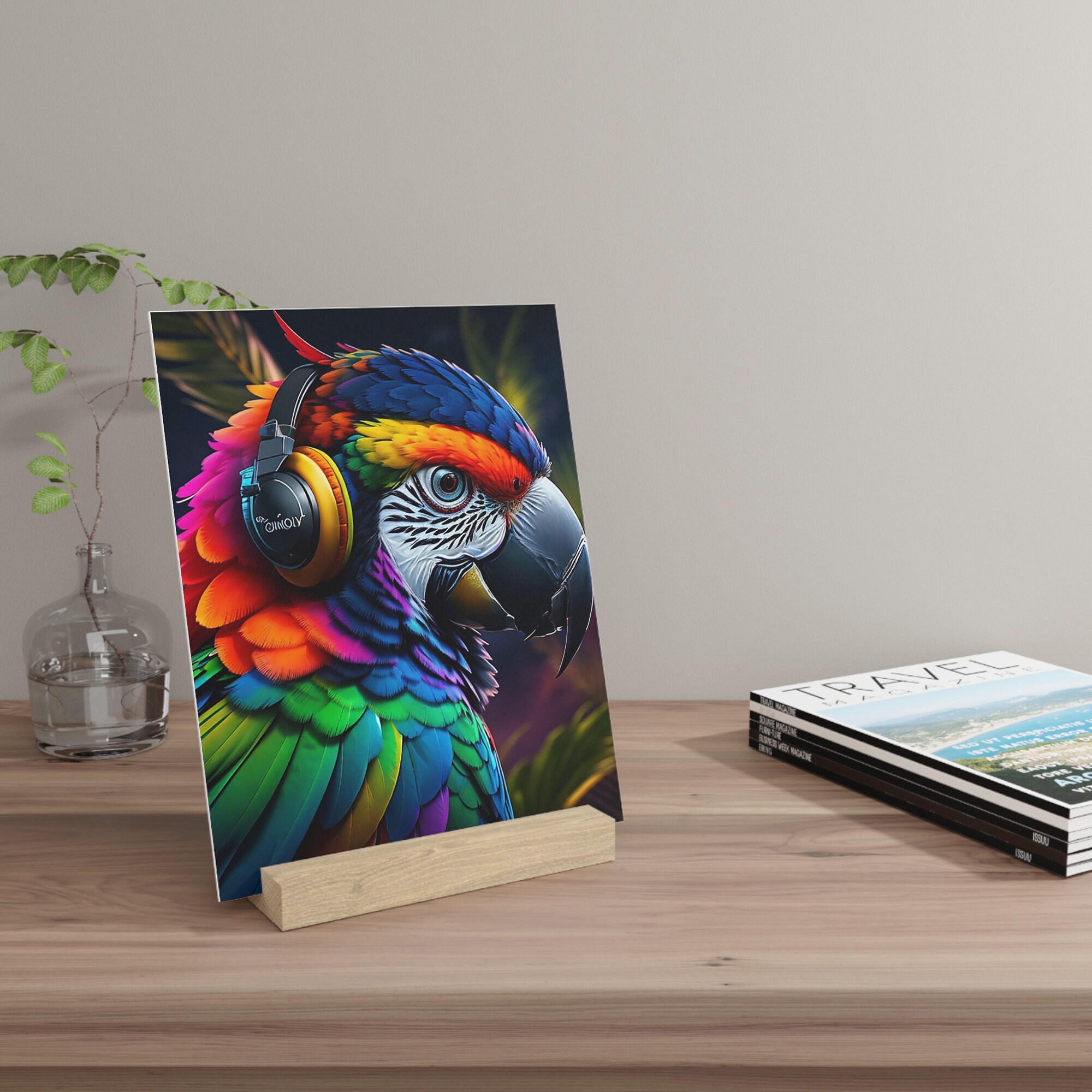 Funny Multicoloured Tropical Parrot With Headset,home Wall Decor ...