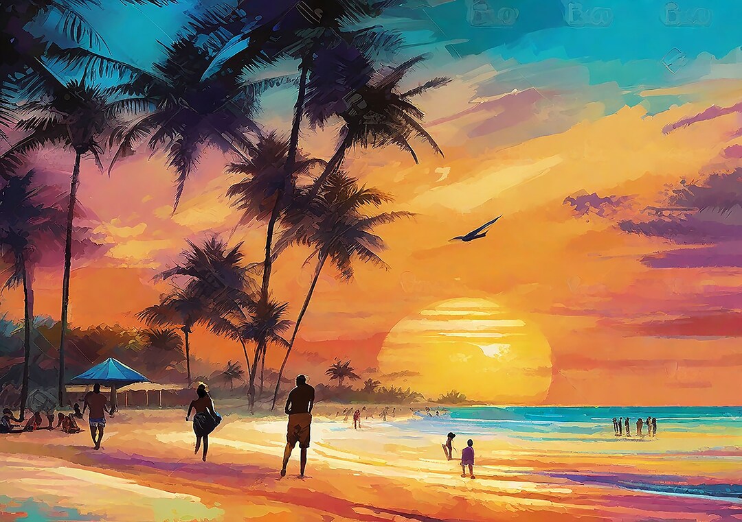 Vintage Colourful Sunset Tropical Beach Sunset Warm - Etsy