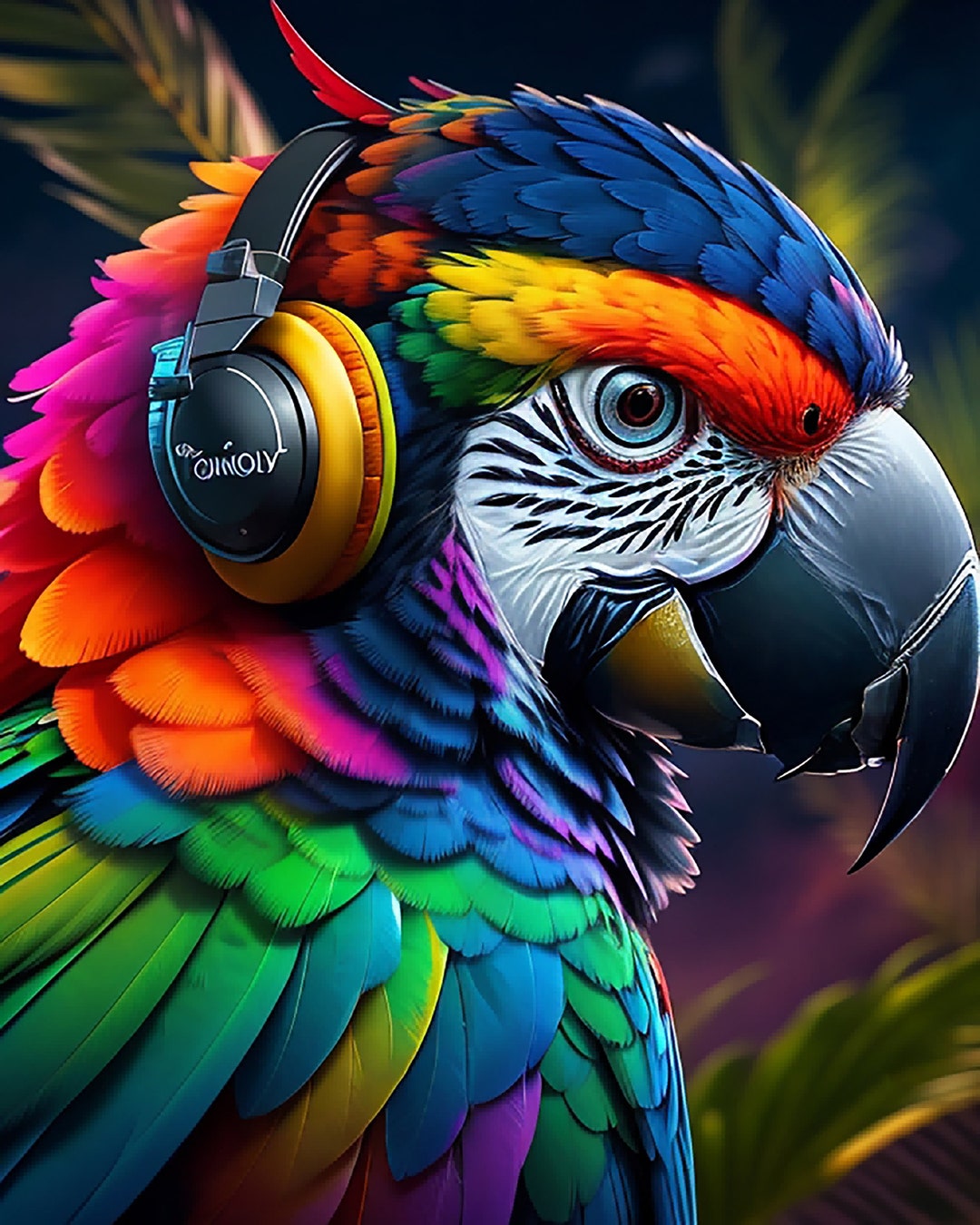 Funny Multicoloured Tropical Parrot With Headset,home Wall Decor ...
