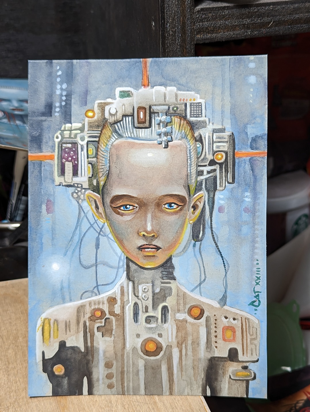 Cyborg Kid With City, Watercolor Painting - Etsy