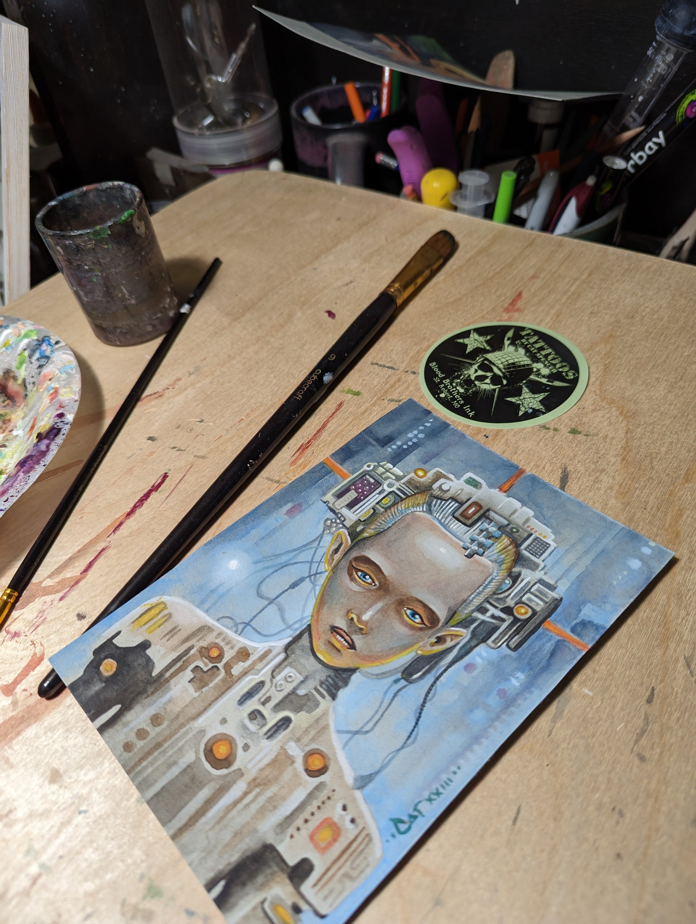 Cyborg Kid With City, Watercolor Painting - Etsy
