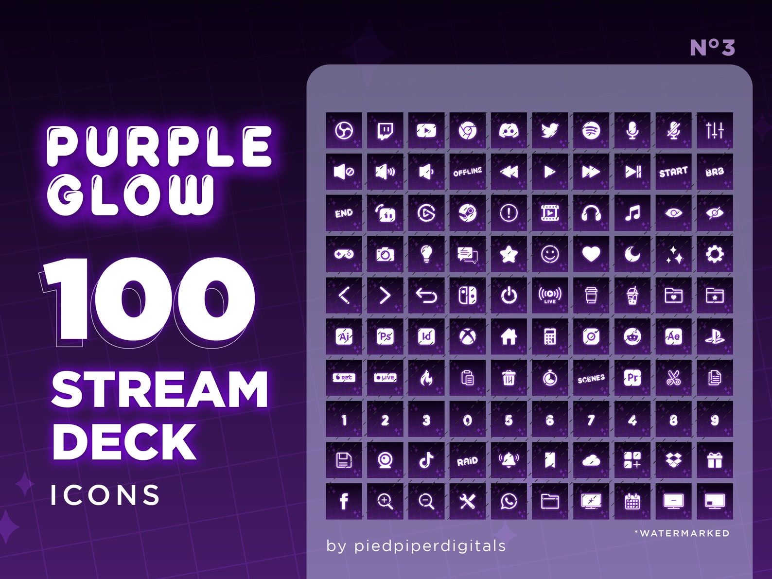 Purple Glow | Stars | Stream Deck Icon Set | 100 Icons for Elgato ...