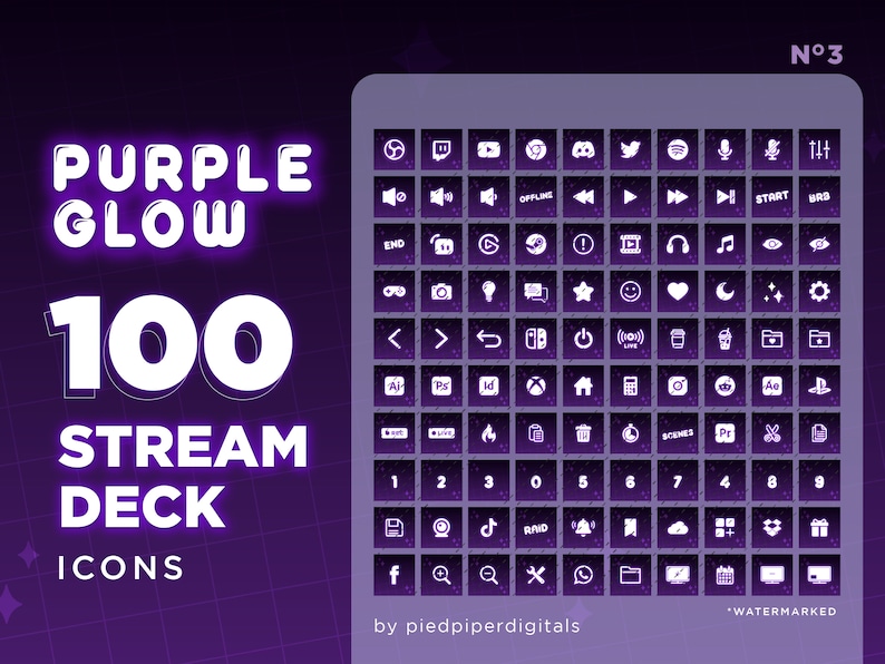 Purple Glow | Stars | Stream Deck Icon Set | 100 Icons for Elgato ...