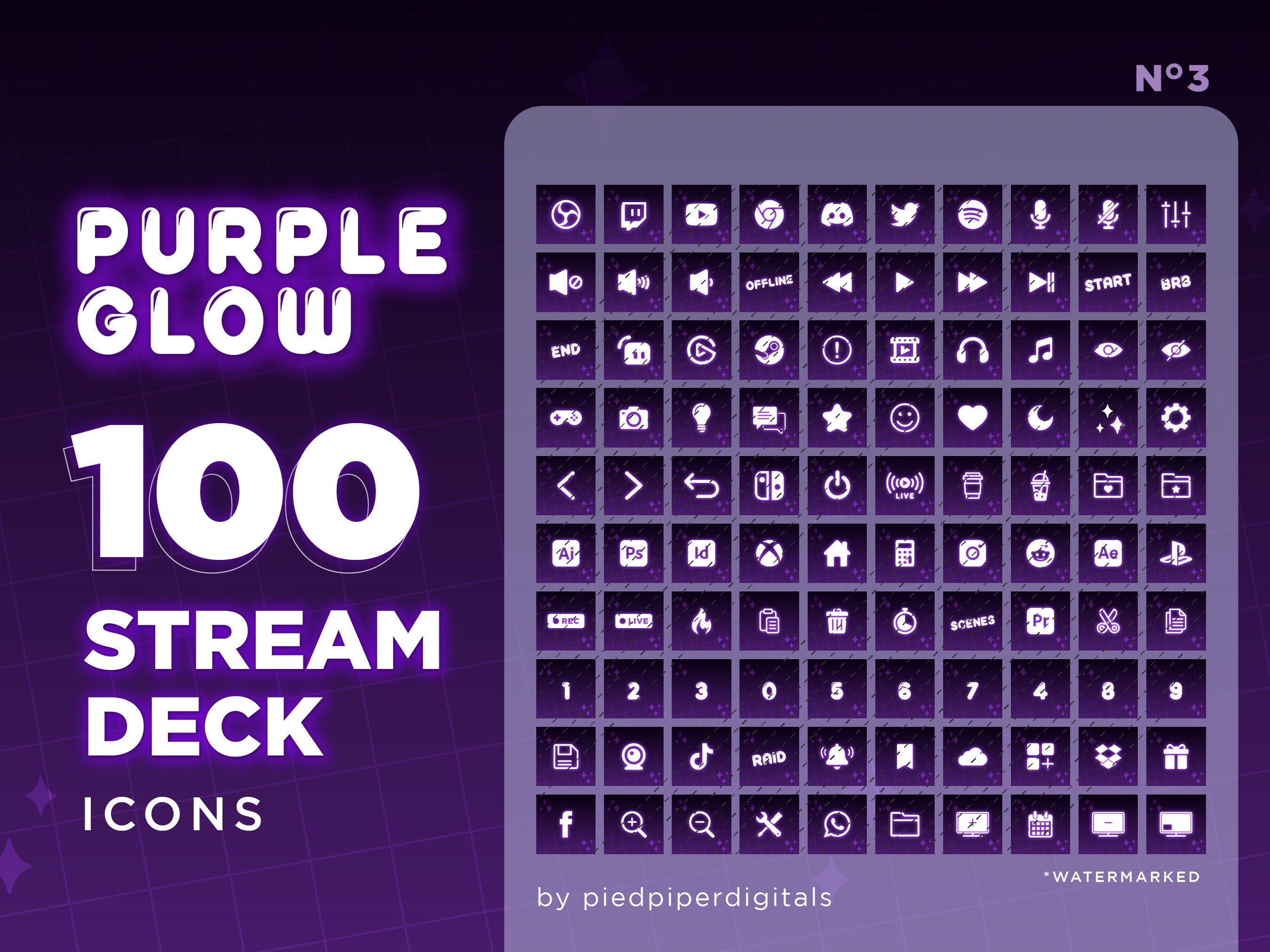 Purple Glow | Stars | Stream Deck Icon Set | 100 Icons for Elgato ...