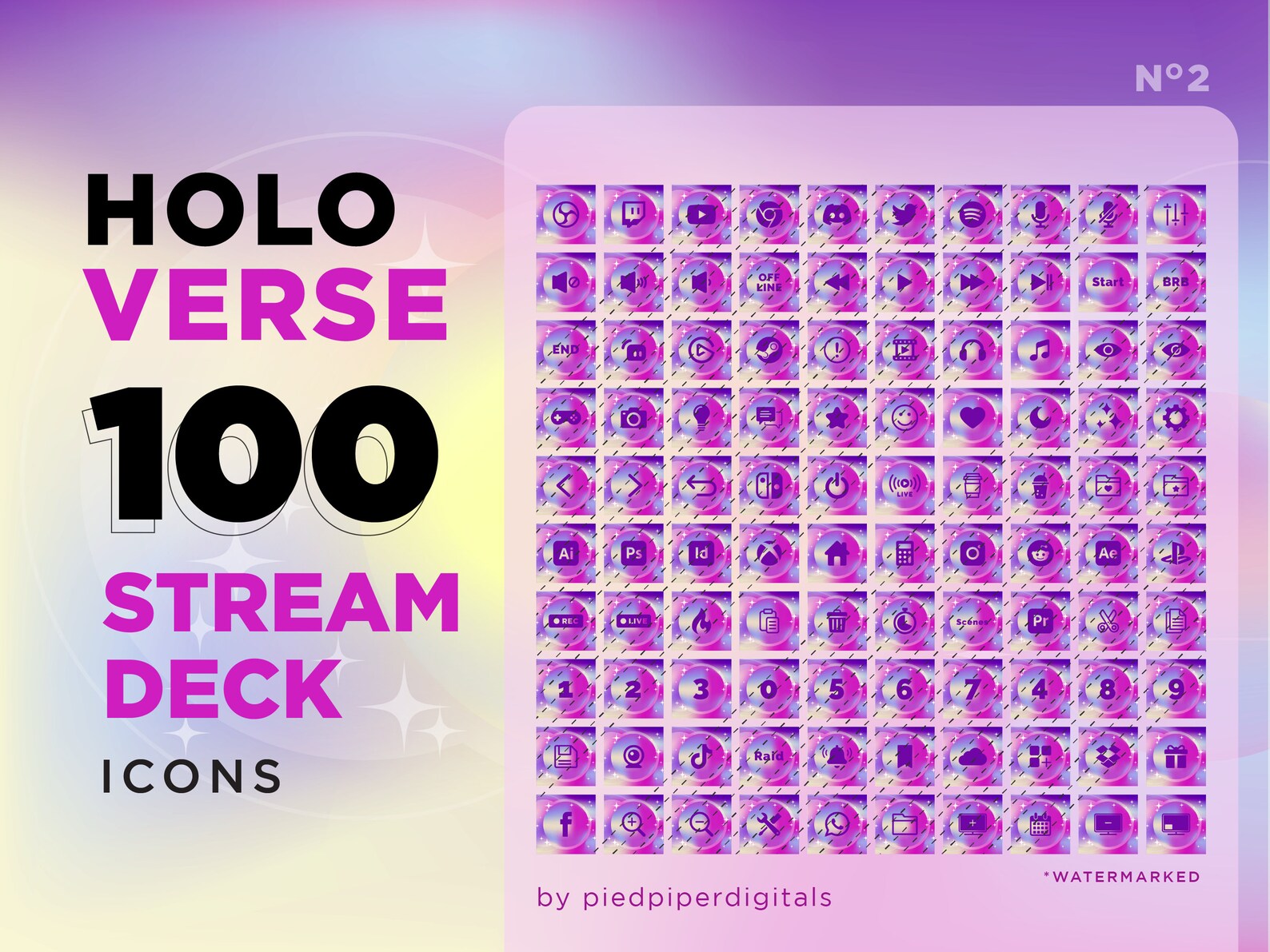 Holoverse Stream Deck Icon Set | Pink Purple 100 Icons for Elgato ...