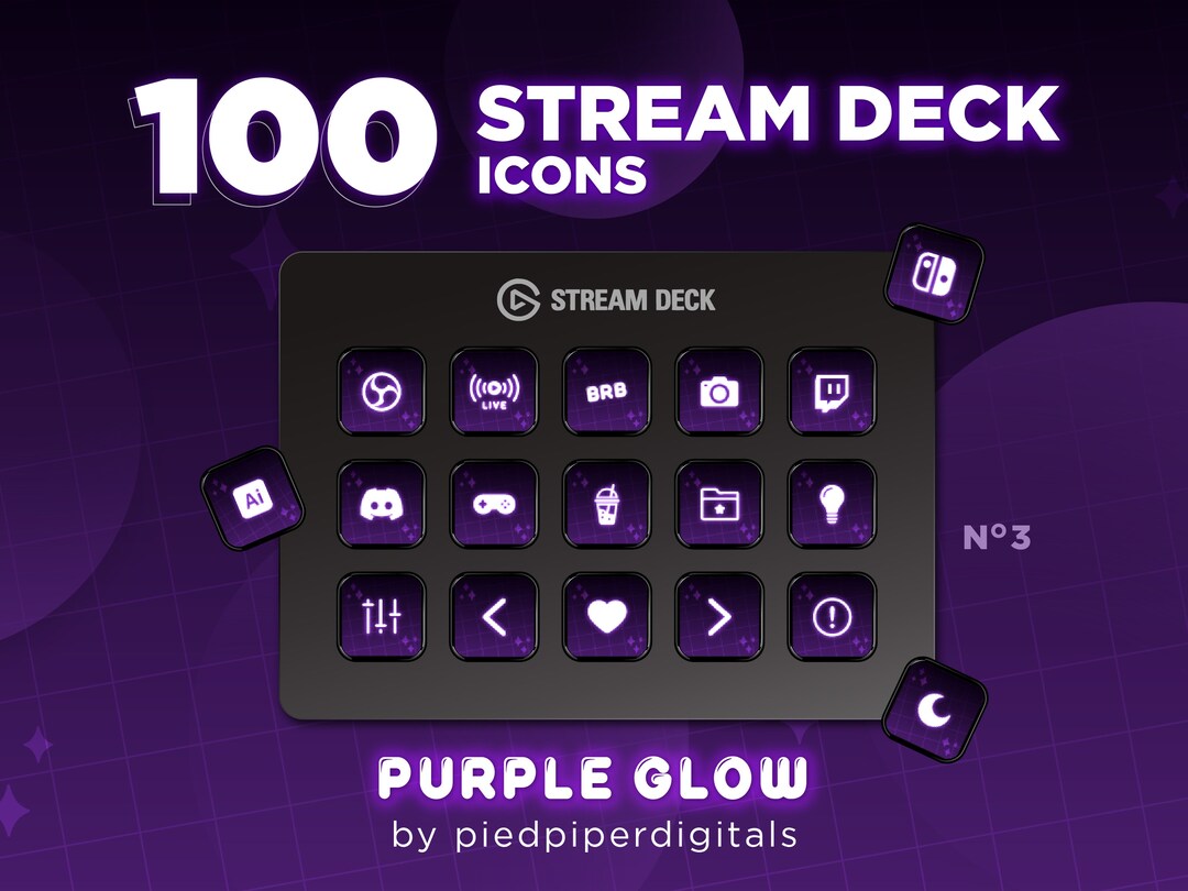 Purple Glow | Stars | Stream Deck Icon Set | 100 Icons for Elgato ...
