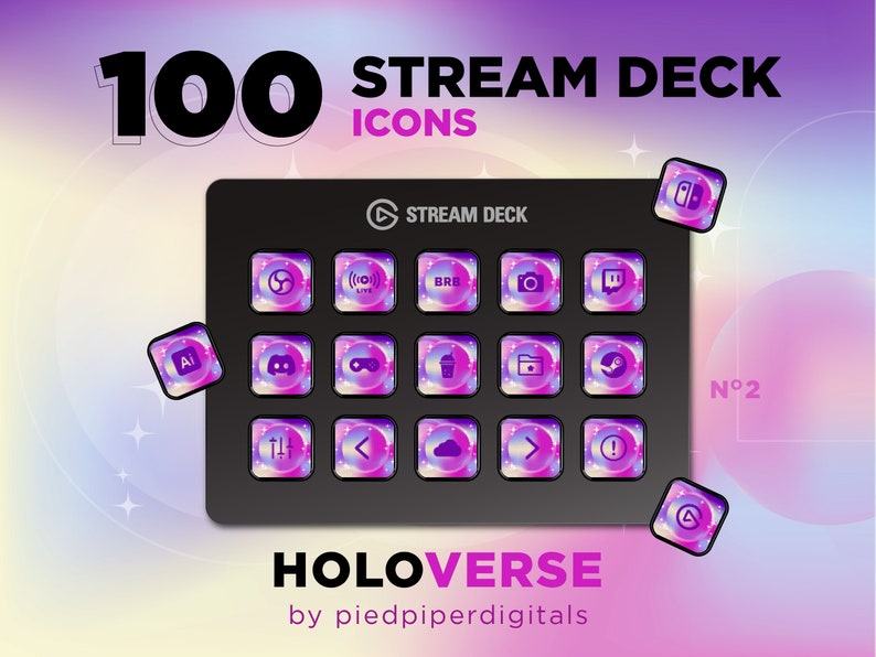 Holoverse Stream Deck Icon Set | Pink Purple 100 Icons for Elgato Stream Deck | 2 Screensavers ...