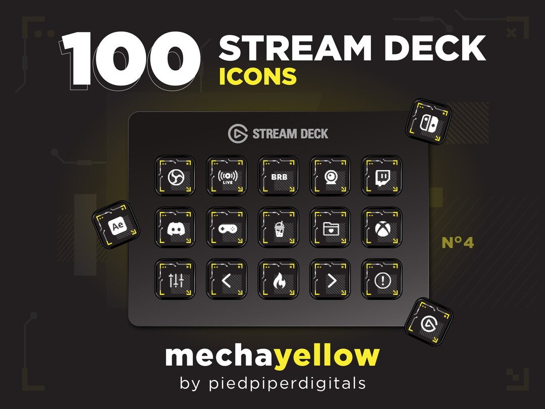 Mecha Yellow Stream Deck Icon Set | 100 Icons for Elgato Stream Deck ...