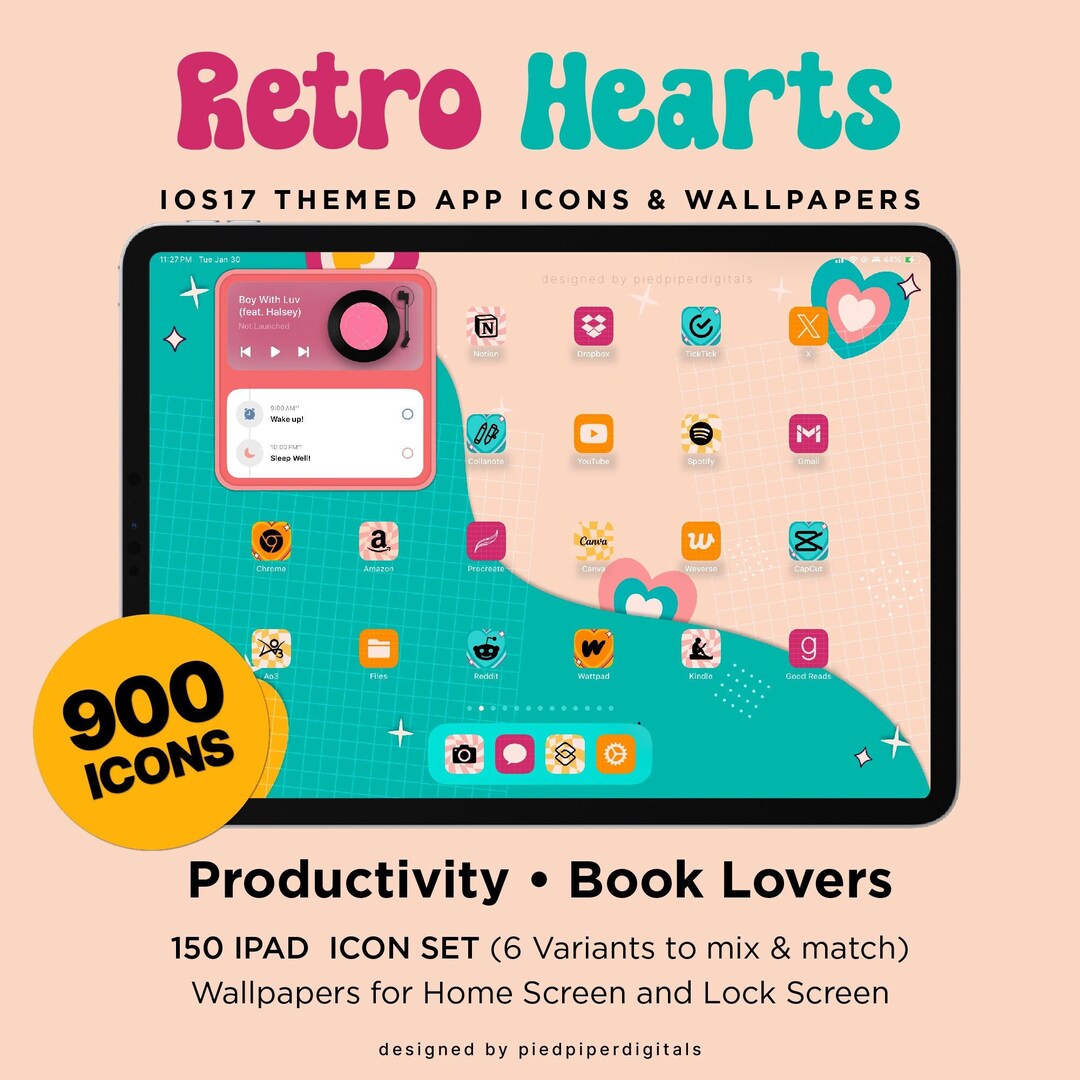 IPad Icon Apps | Aesthetic Ios17 Themed iPad Icons | Pink Teal Icons ...