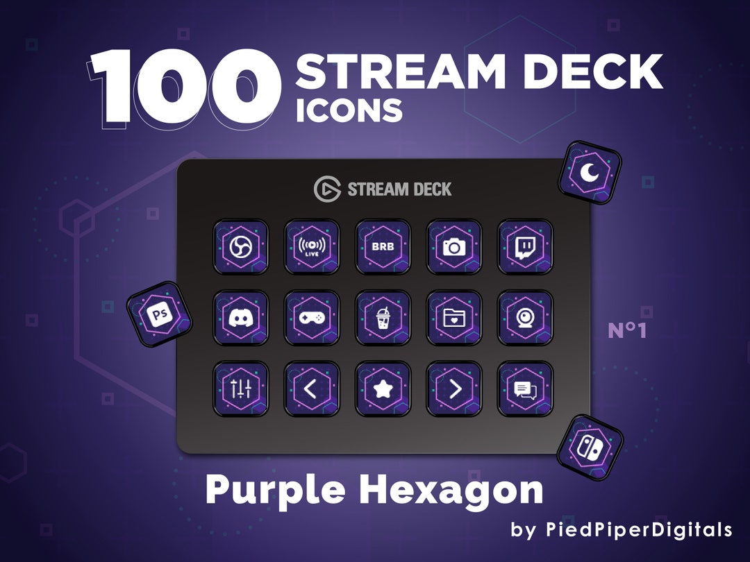Purple Hexagon Stream Deck Icon Set | 100 Icons for Elgato Stream Deck ...