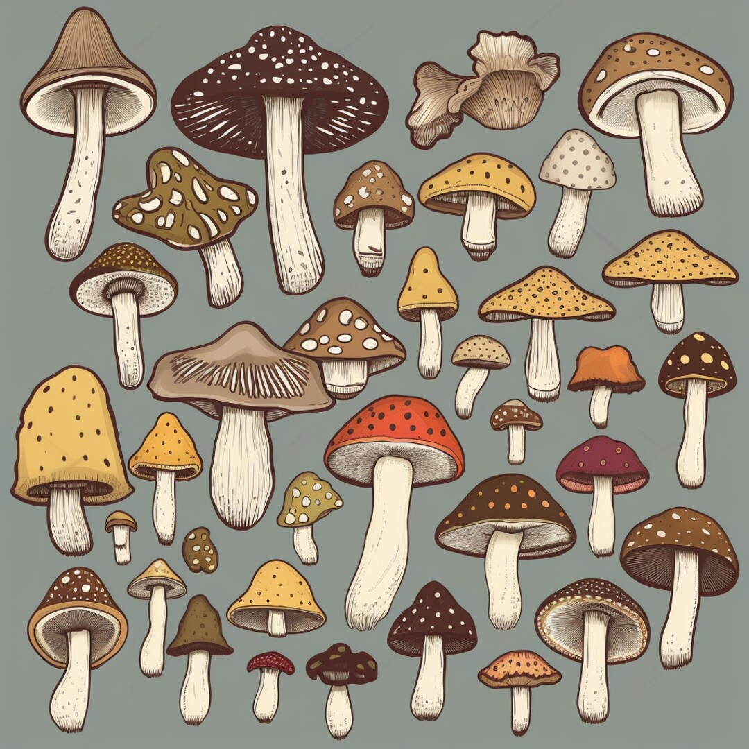 Magical Cartoon Mushroom Clipart Bundle 12 Mushroom Pngs, Woodland ...