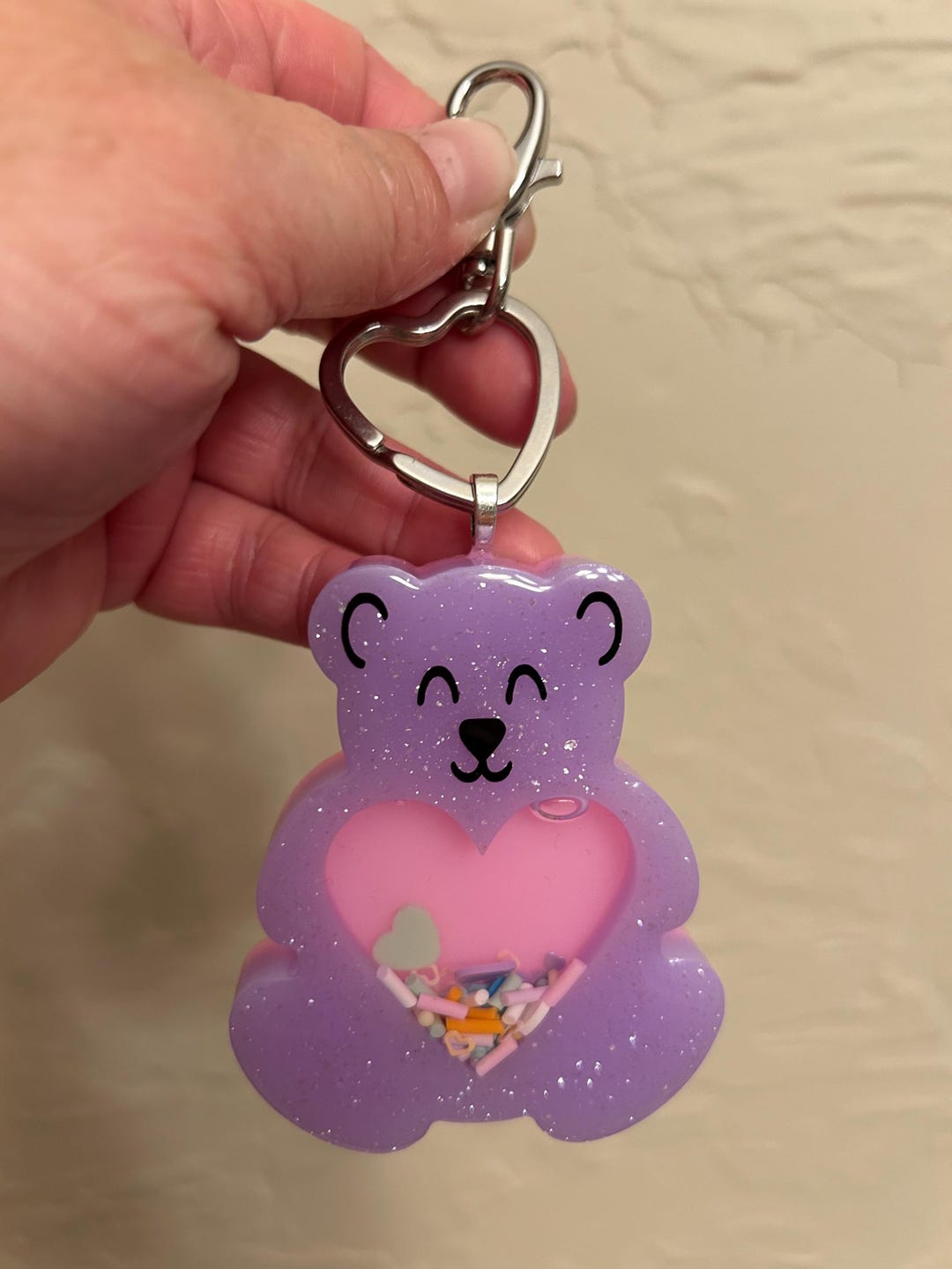 Pastel Pink and Purple Sparkle Valentines Day Teddy Bear With Heart ...