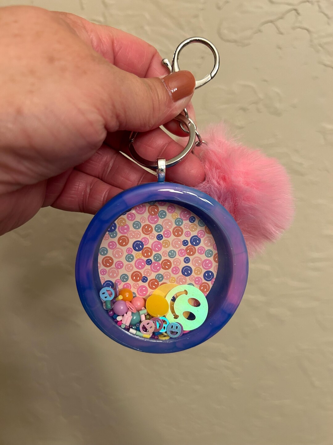 Smiley Face/happy Face Resin Dry Shaker Keychain/bag/purse Charm With ...