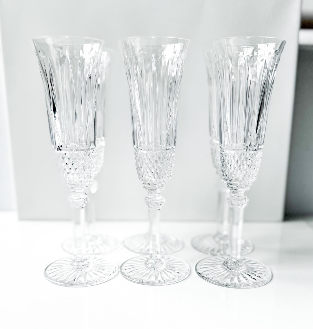 Vintage Saint Louis ‘tommy’ Crystal Champagne Flutes: Diamond Cut, Set ...