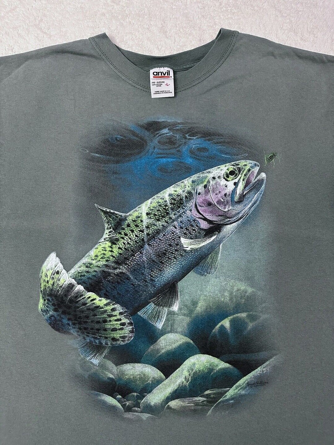 Vintage 1990s 90s 2000s Trout Fishing Fish June Lake California Art T ...
