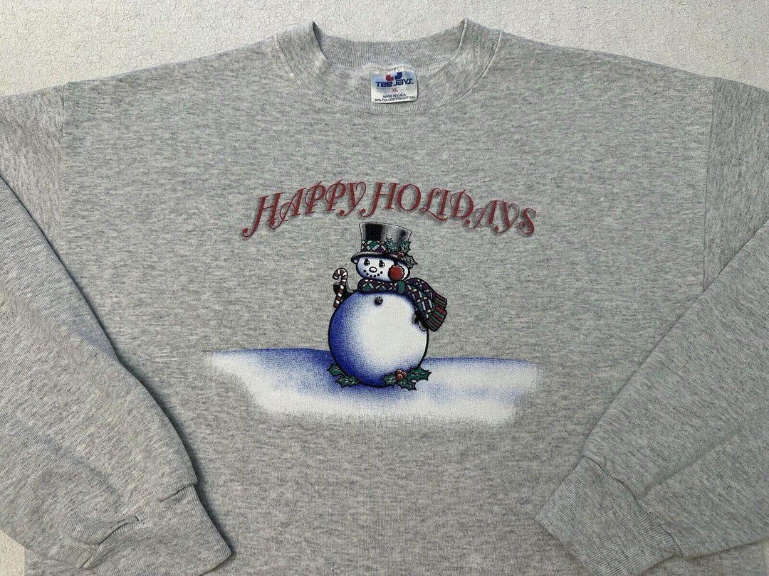 Vintage 1990s 90s Happy Holidays Snowman Winter Artwork Crewneck ...