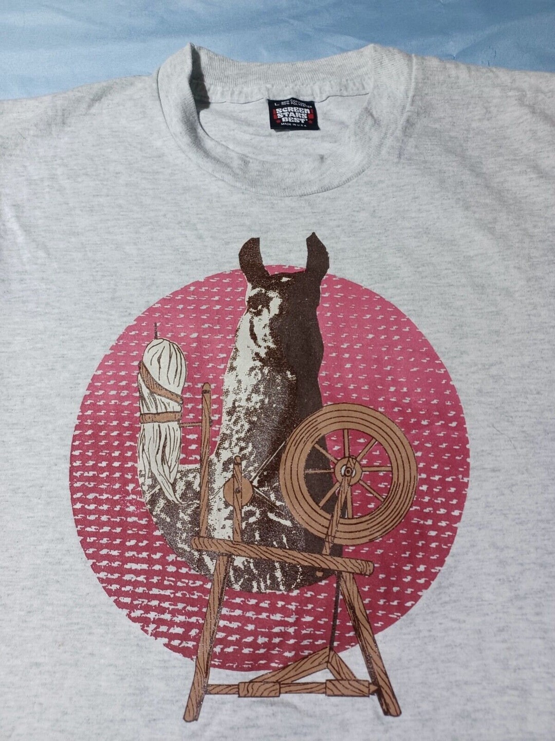 Vintage 1980s 1990s Llama Alpaca Wool Saxony Upright Spinning Wheel T ...
