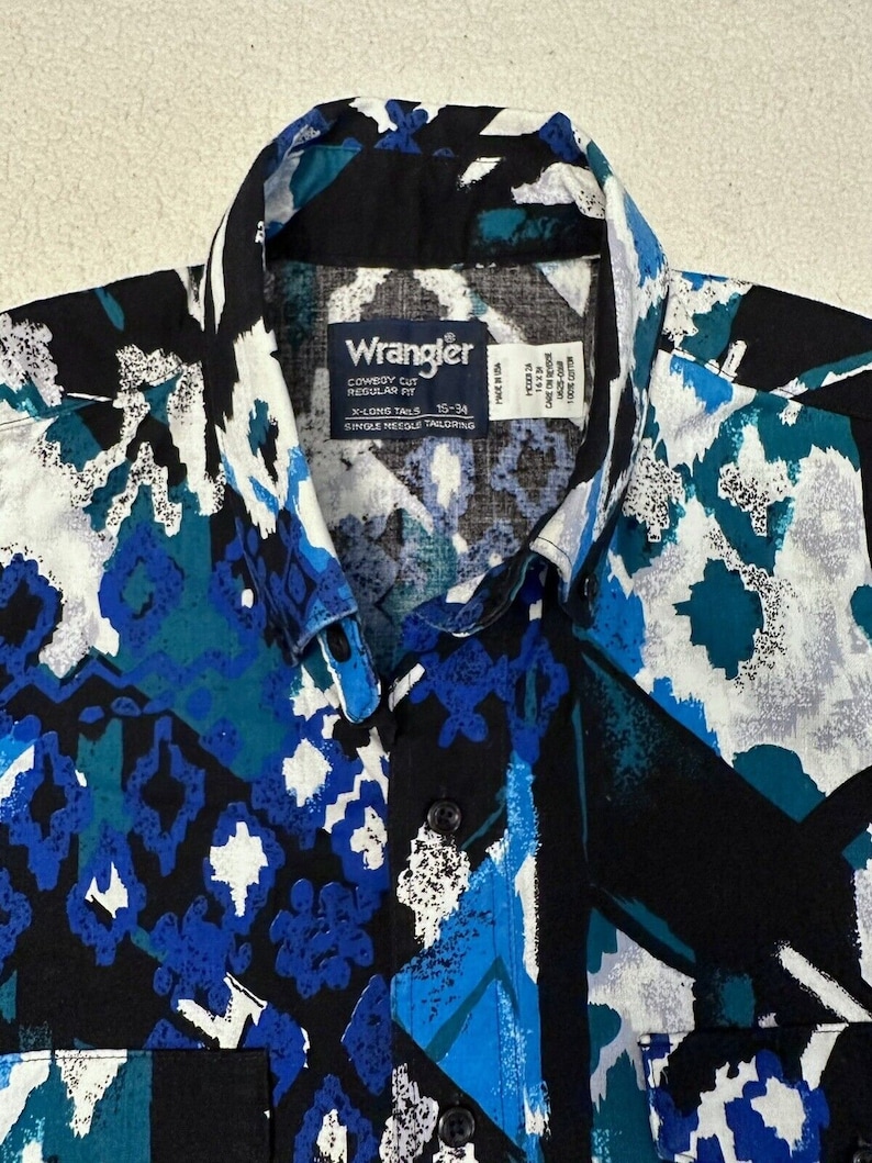 Vintage 1990s 90s Wrangler Western Cowboy Brushpopper Button Down Shirt ...