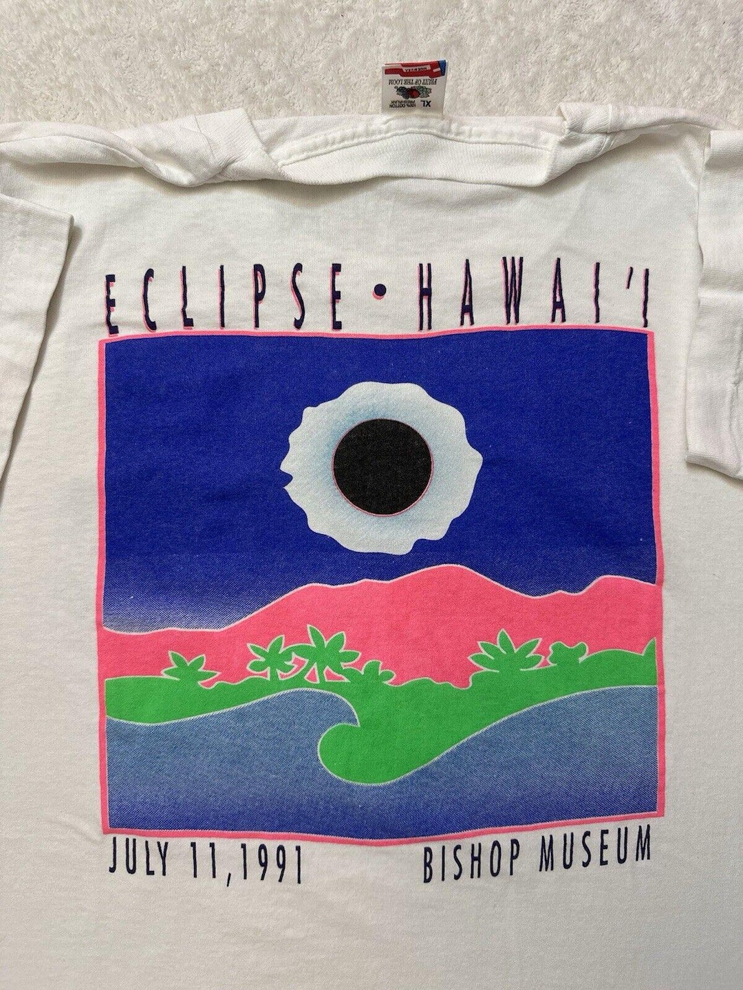 Vintage 1990s 90s 1991 Eclipse Hawaii Bishop Museum Event Neon Sun T ...