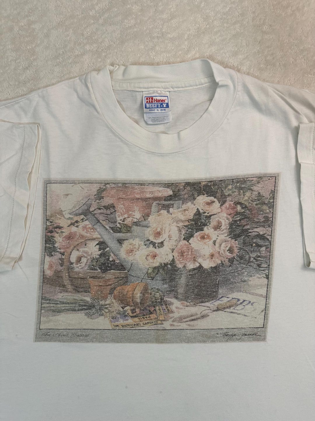 Vintage 1990s 90s Gardening Garden Roses Flower Floral Graphic Art T ...