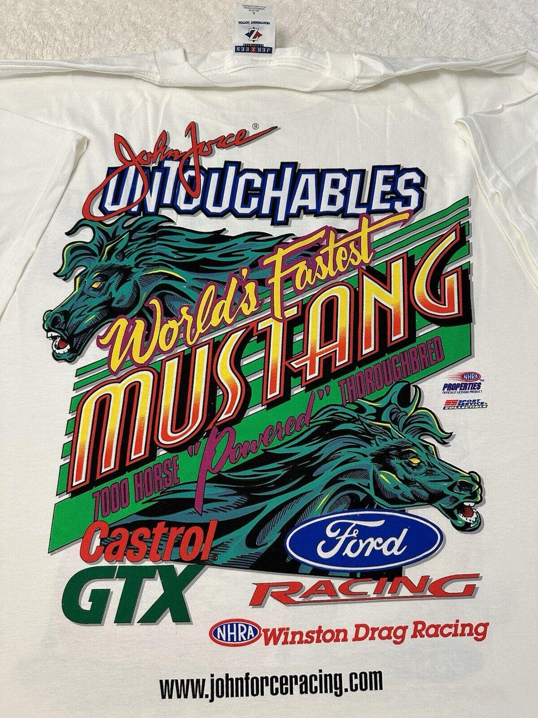 Vintage 1990s John Force Untouchables Mustang Ford Racing NHRA T-shirt ...