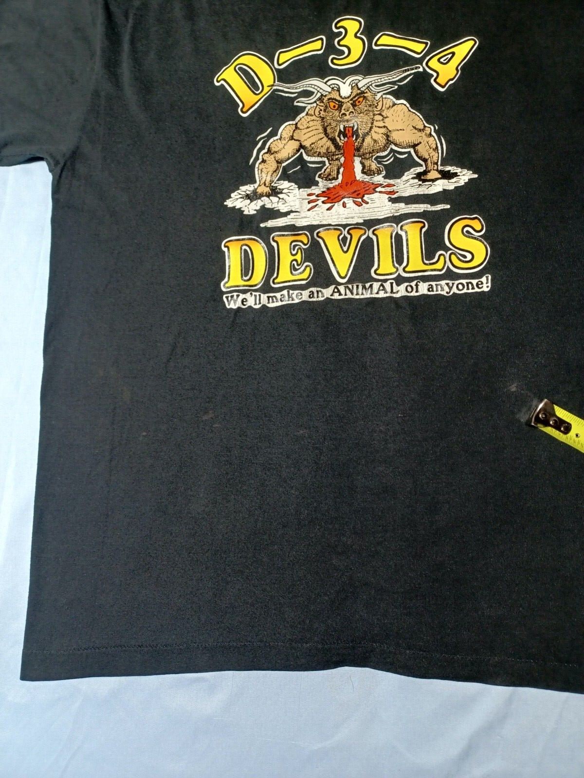 Vintage 1980s 80s D34 Devils Devil Blood Navy Naval Russell Athletic T ...