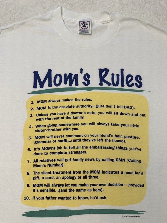 Vintage 1990s 90s 2000s Mom's Rules Humor Parent Pare… - Gem