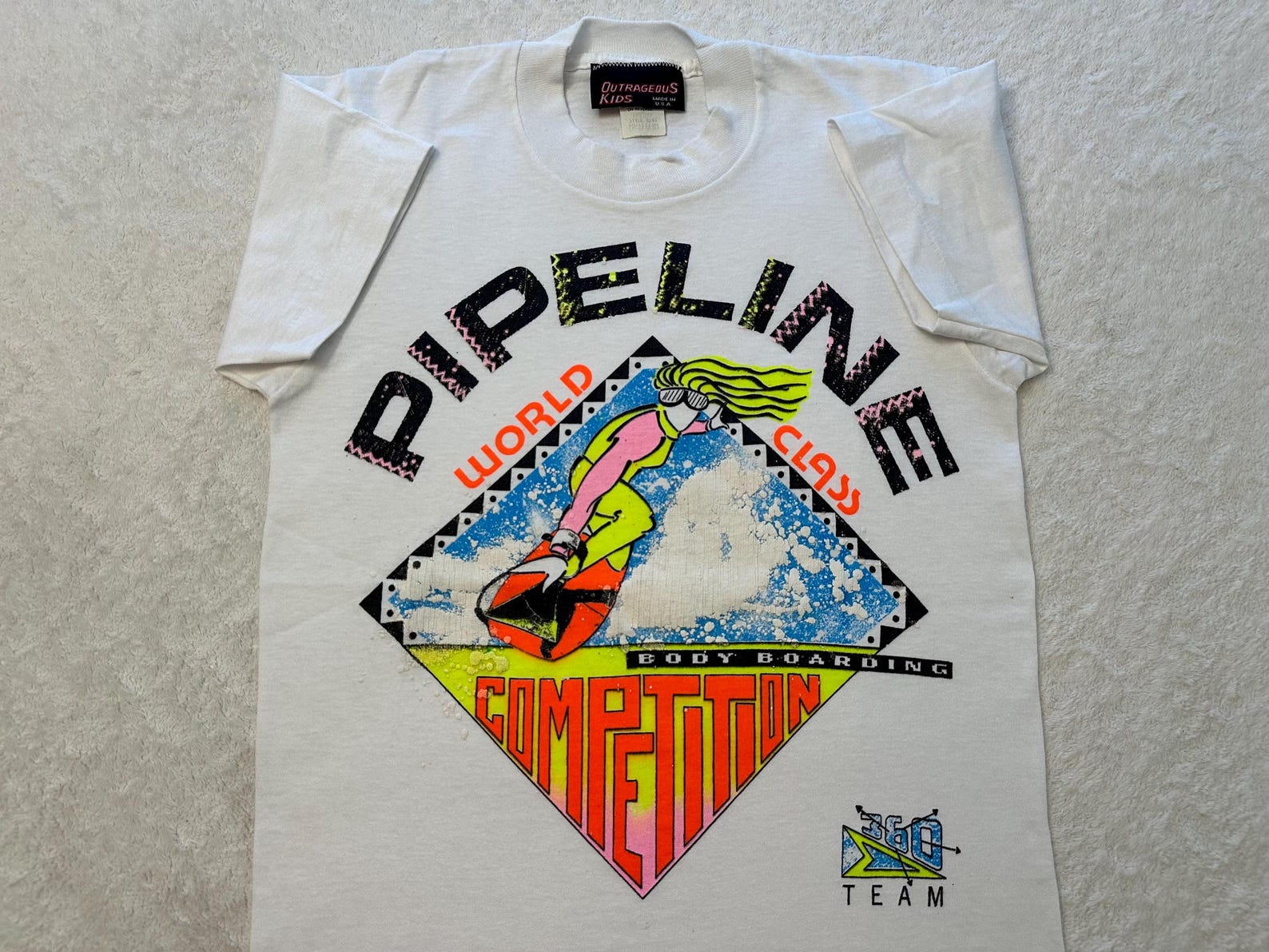 Vintage 1980s 1990s Pipeline Body Boarding Surf Surfing Wave Art T ...