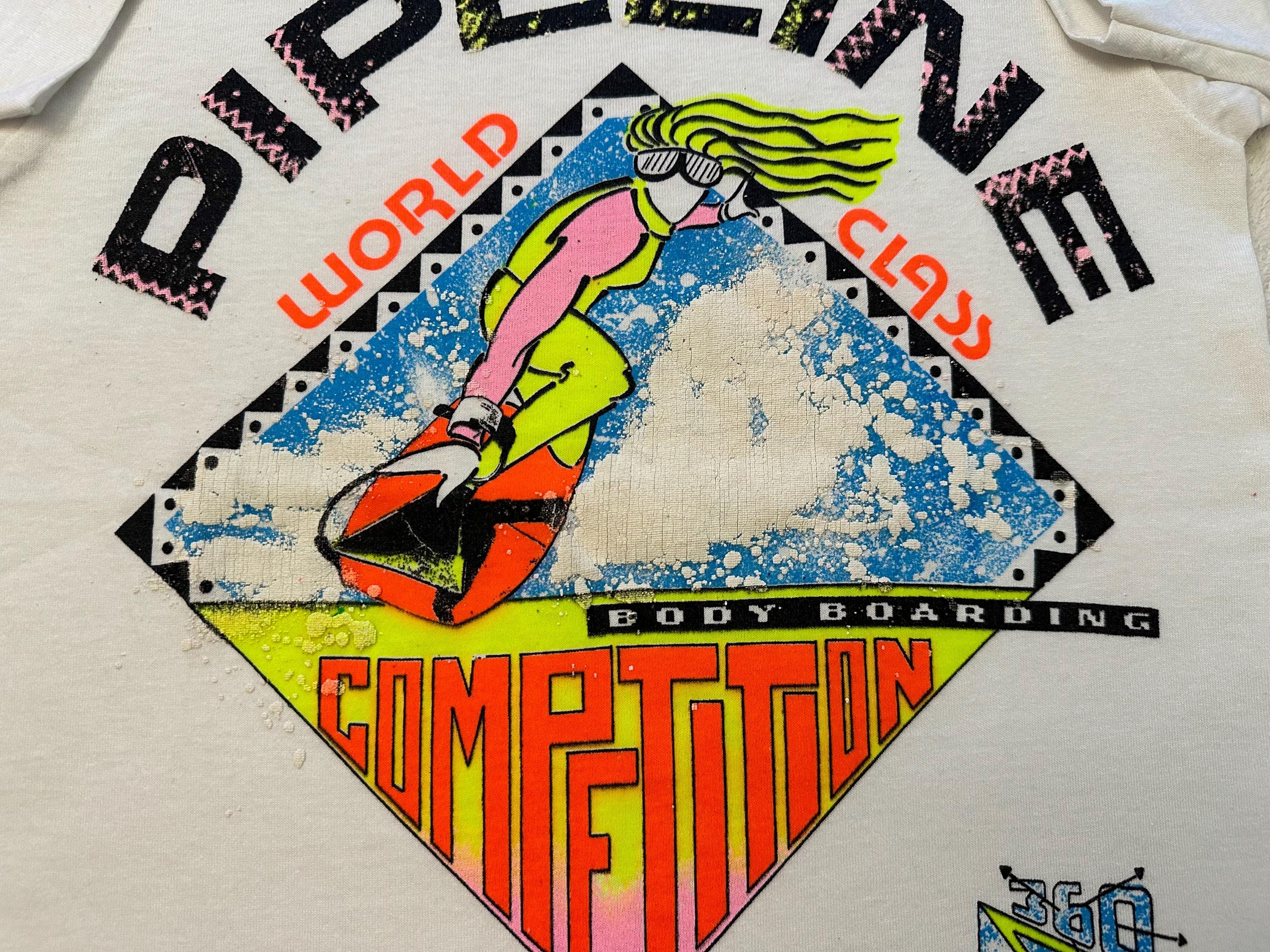 Vintage 1980s 1990s Pipeline Body Boarding Surf Surfing Wave Art T ...
