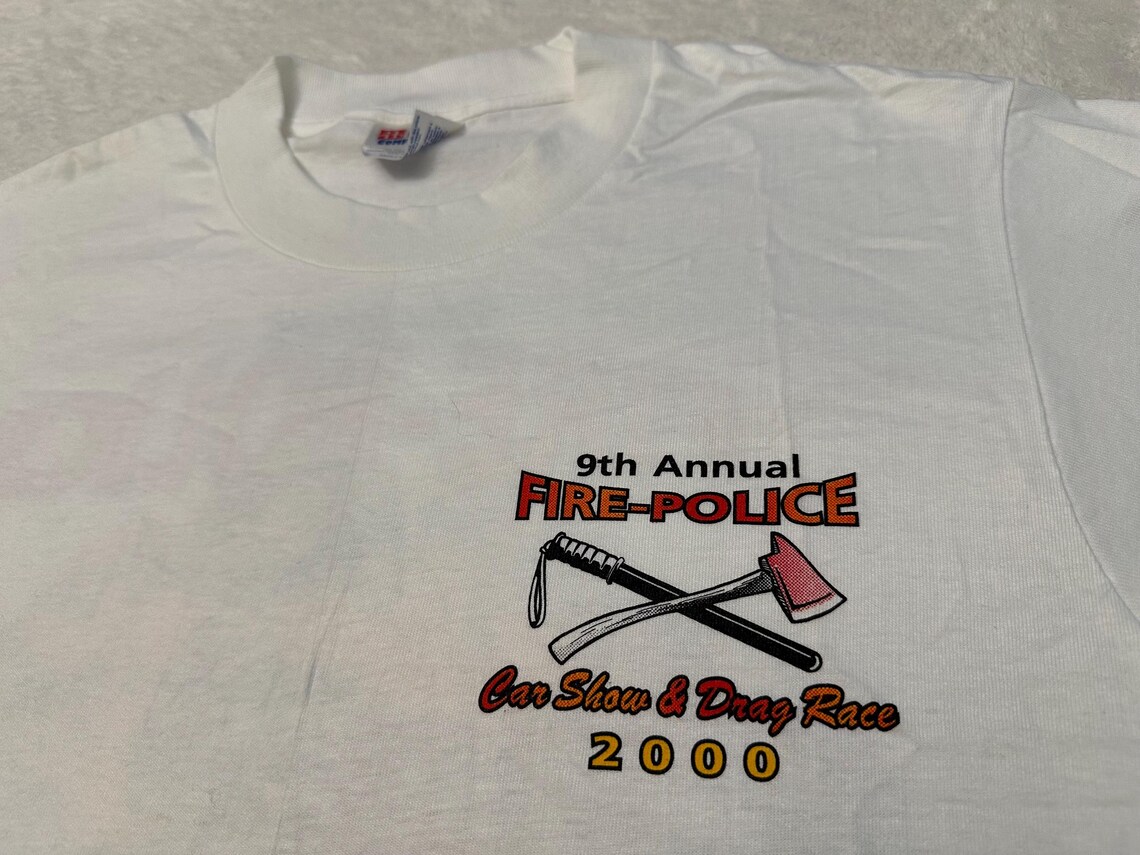Vintage 2000s Y2K Fire Police Drag Race Car Show Event Promo Art T ...