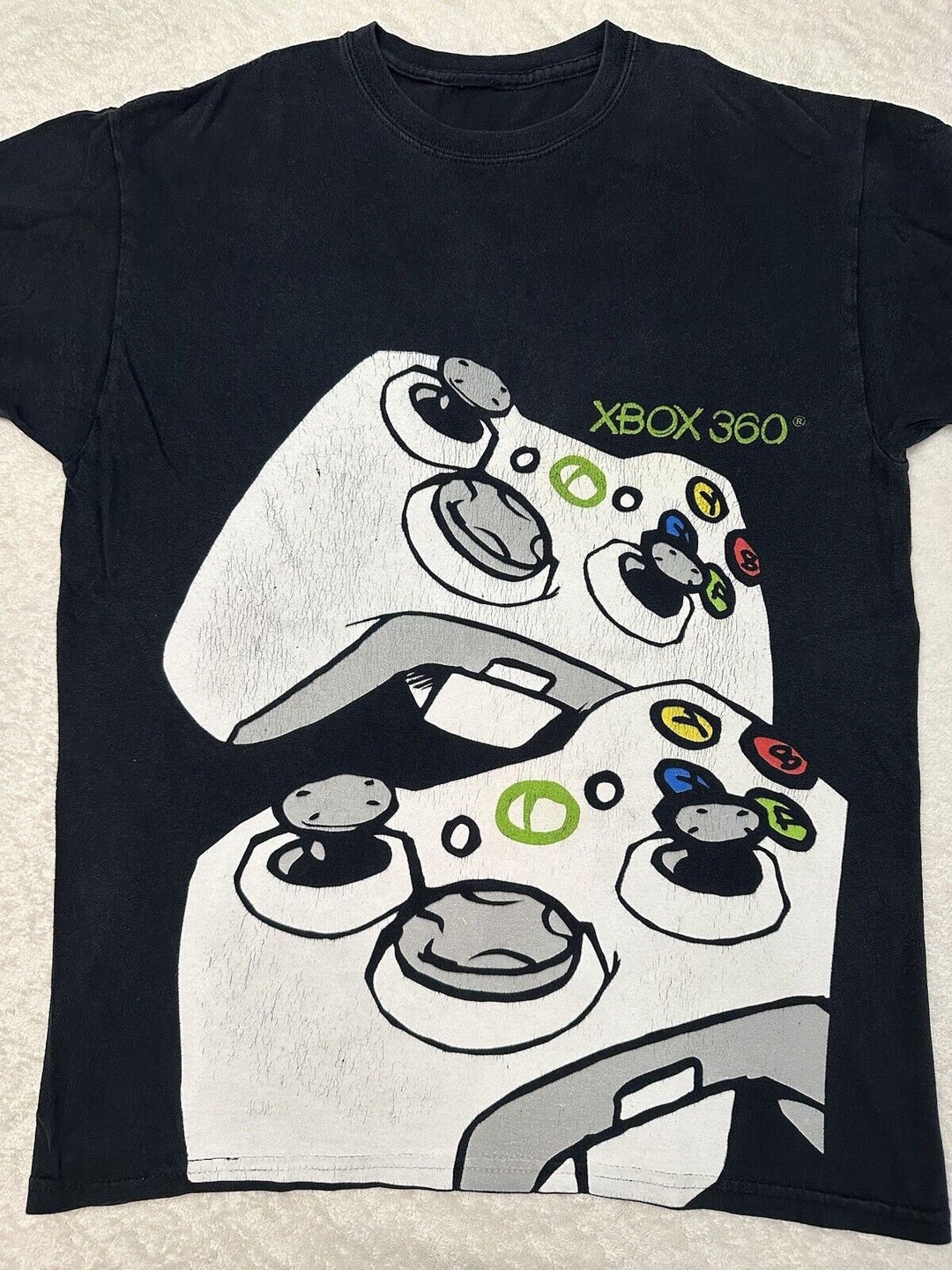 Vintage 2000s Y2K Xbox Video Game Remote Controllers All Over Print T ...