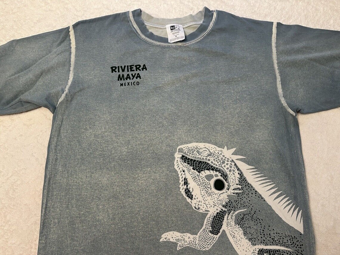 Vintage 2000s Y2K Riviera Maya Mexico Iguana Stone Wash Tie-dye T-shirt ...