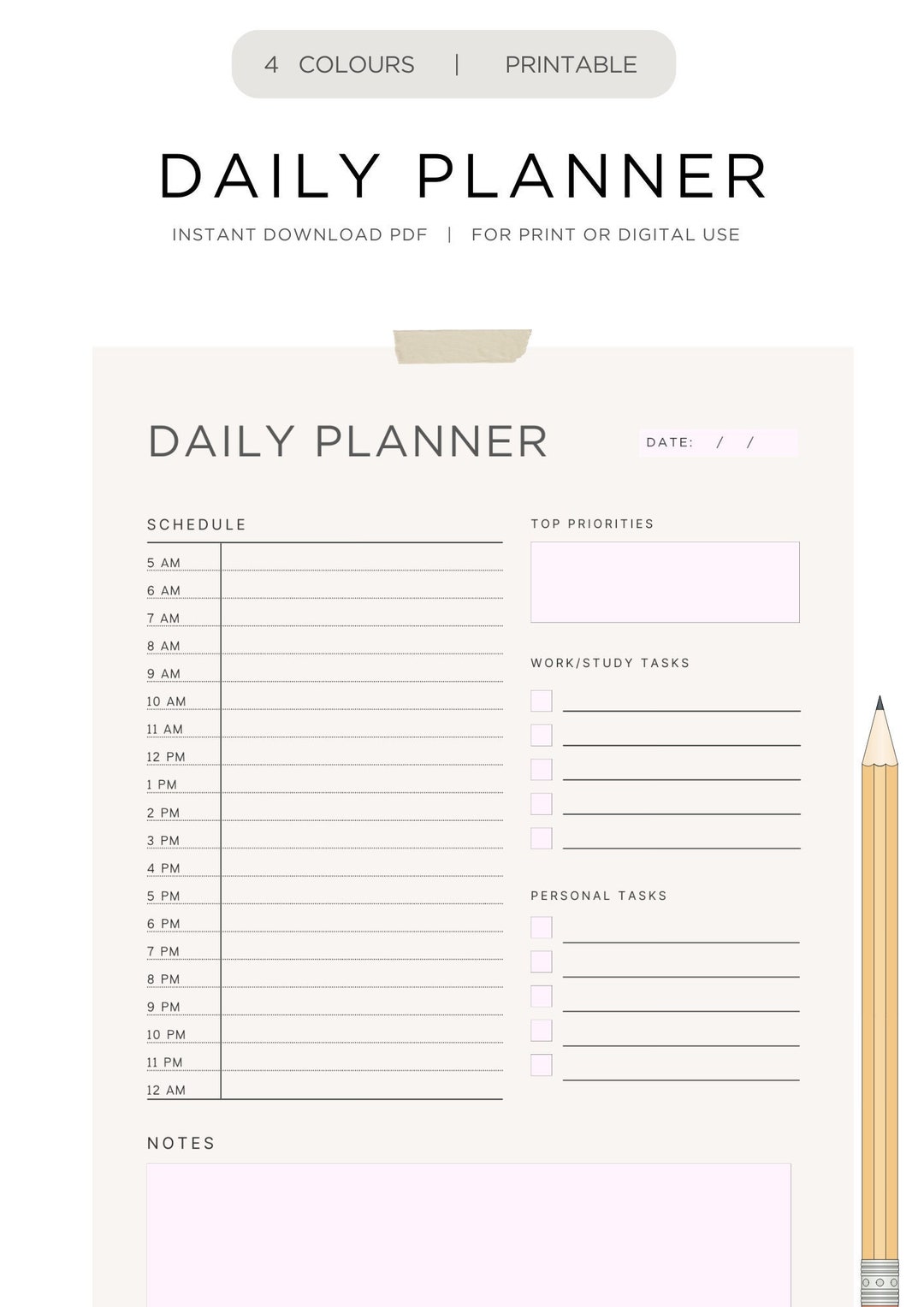Minimalist Daily Planner | Printable Daily Planner | Productivity ...